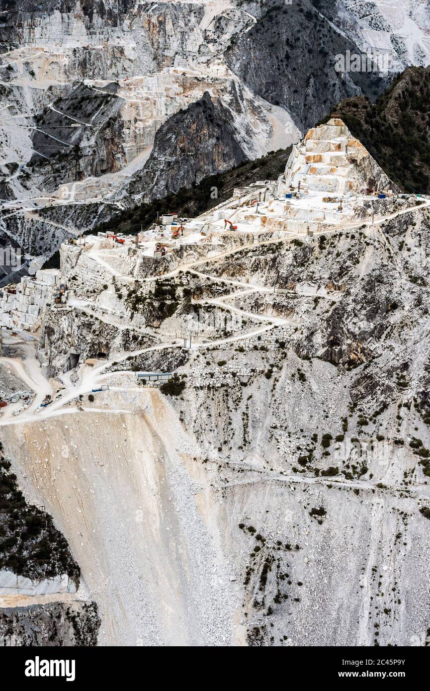 Aerial view of the marble quarry of Carrara, Tuscany, Italy Stock Photo ...