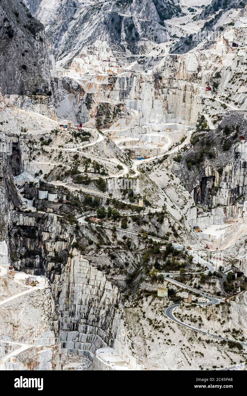 Aerial view of the marble quarry of Carrara, Tuscany, Italy Stock Photo ...