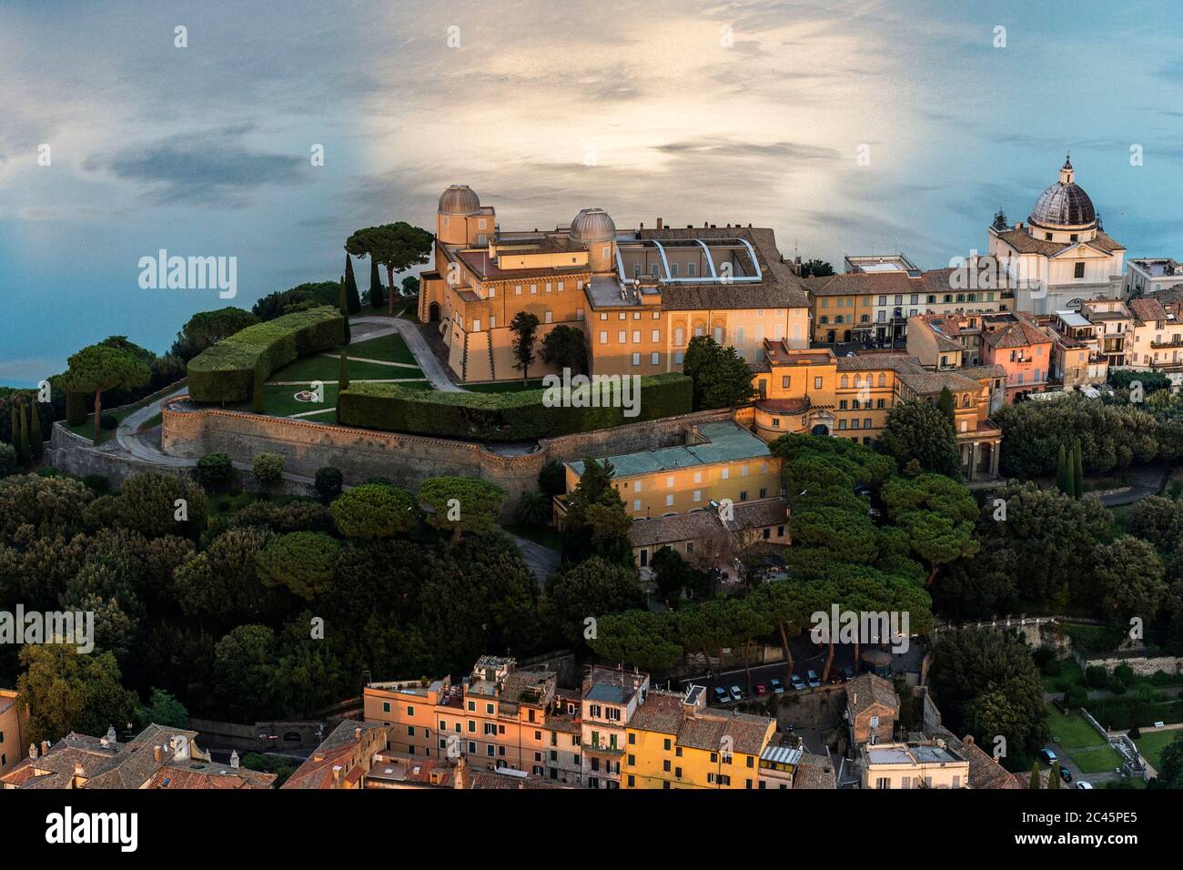 Aerial view of the papal residence in Castel Gandolfo, Lazio, Italy ...