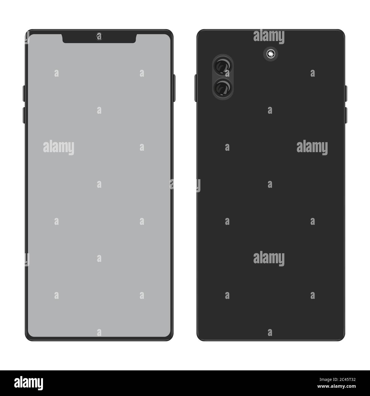 Smartphone with front and back or rear side view. Mobile phone with ...