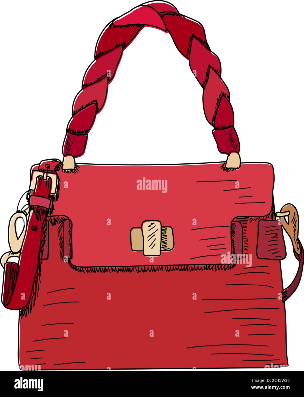 vector, on a white background, fashionable, red women bag, sketch with ...