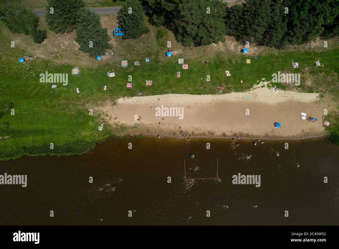 people relax and swim on the river Bank view from above Stock Photo - Alamy