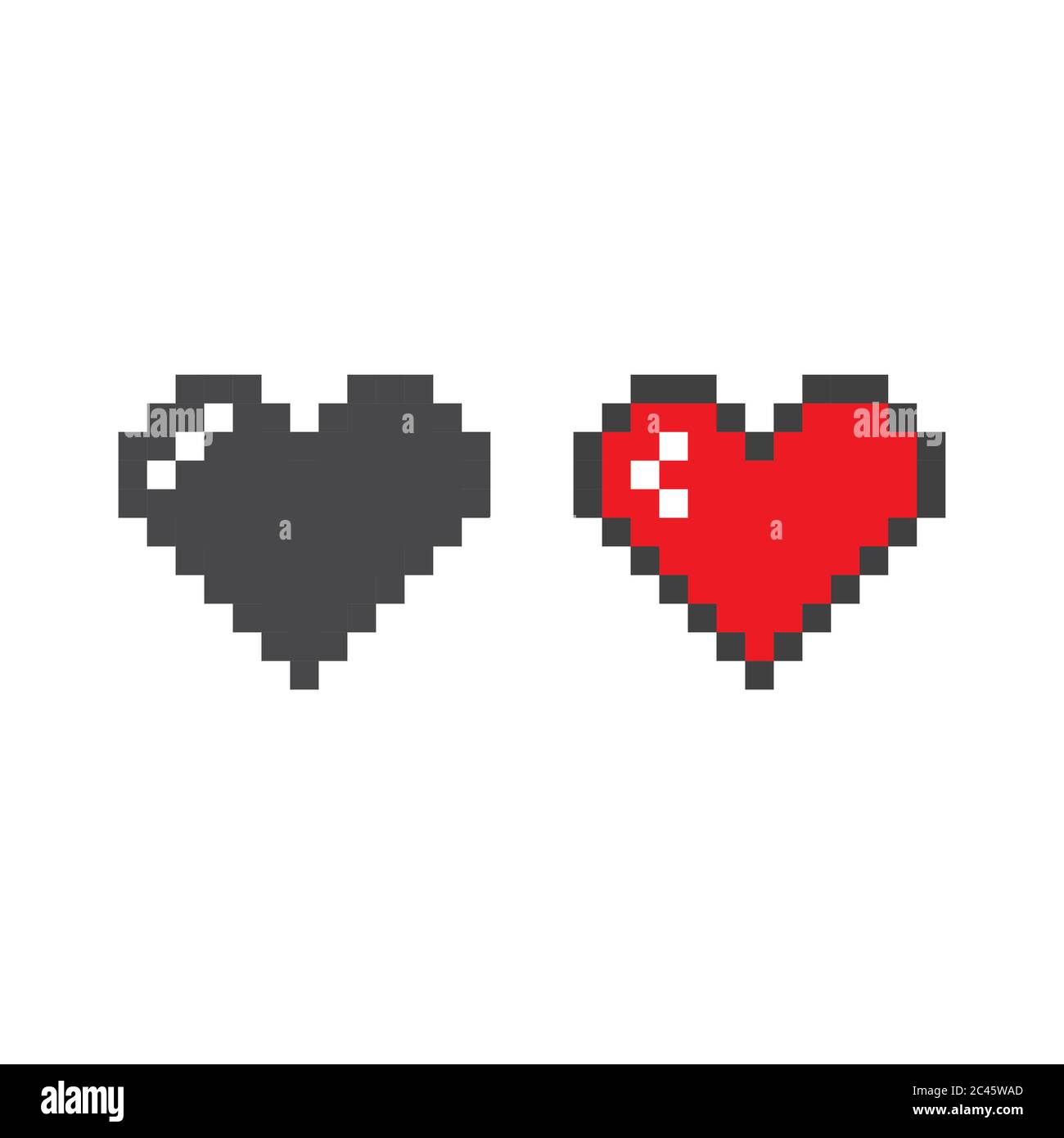 Pixel heart black and red vector icon. Heart in pixels pictogram glyph ...