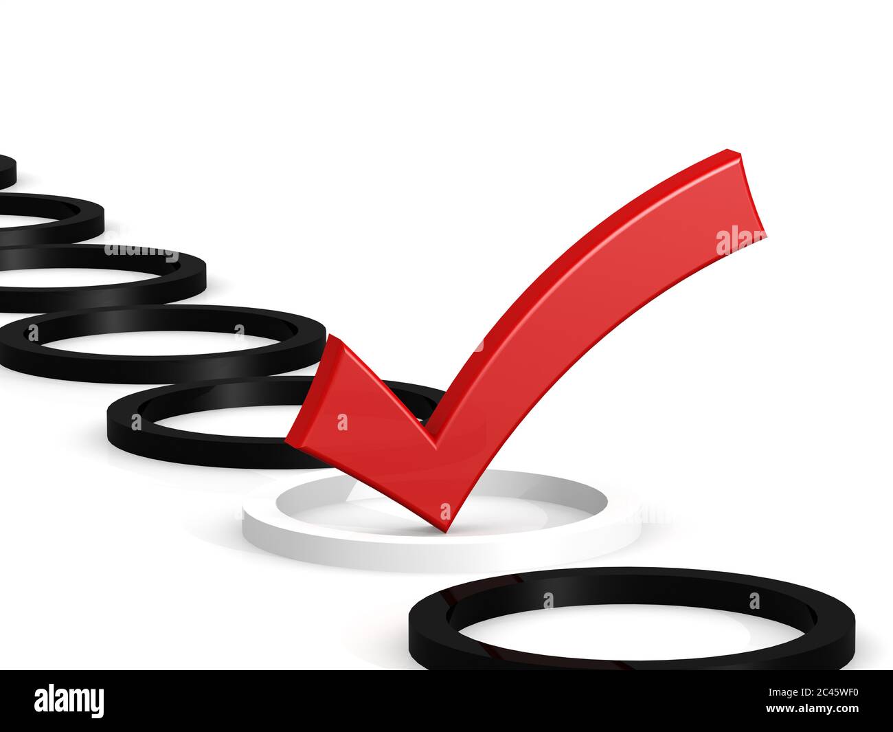 Red check mark on white circle, 3D rendering Stock Photo - Alamy