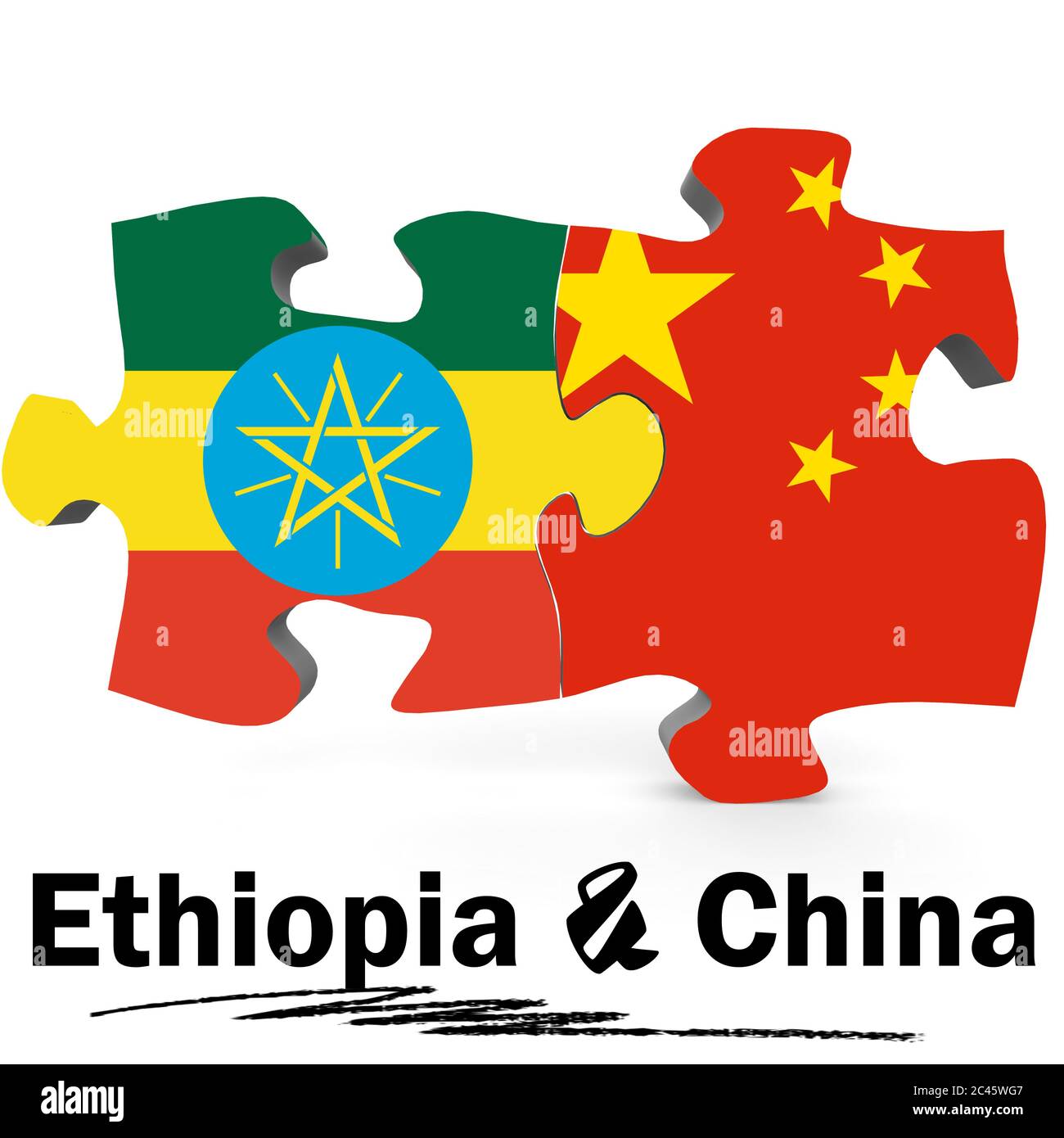 China and Ethiopia Flags in puzzle isolated on white background, 3D ...