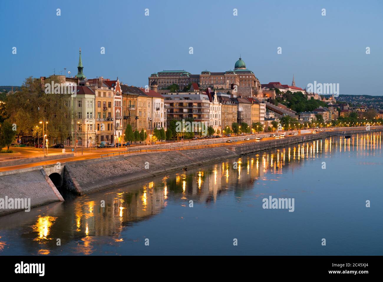 Budapest waterfront and Royal Hill view at dawn Stock Photo - Alamy