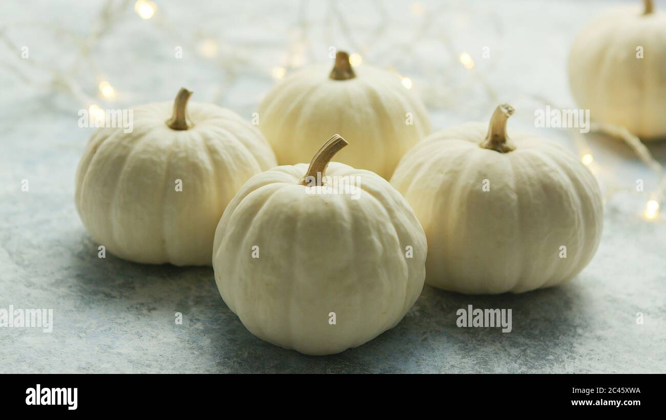 White pumpkins with garland Stock Photo - Alamy