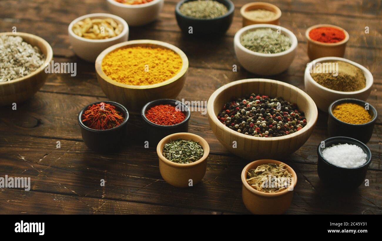 Composition of various spices and condiments Stock Photo - Alamy
