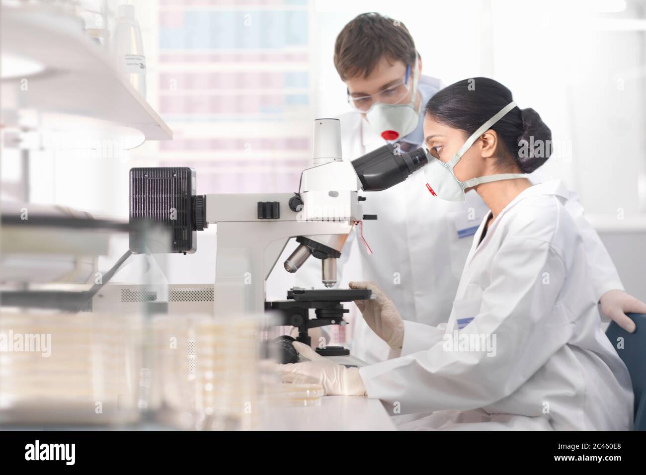 Scientists working using microscope hi-res stock photography and images ...