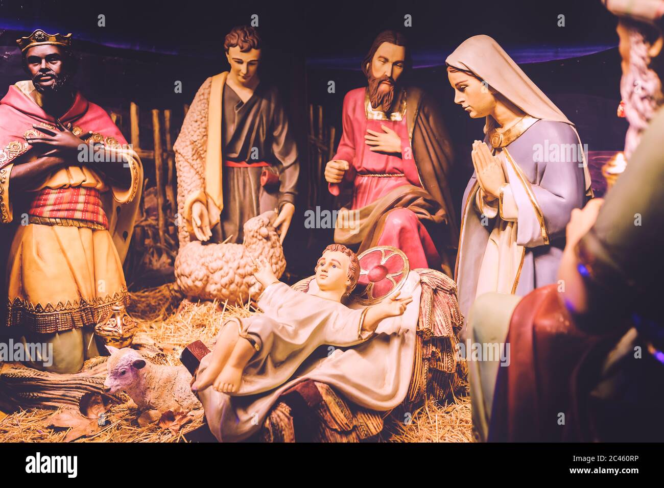 Nativity scene christmas lights decoration hi-res stock photography and ...