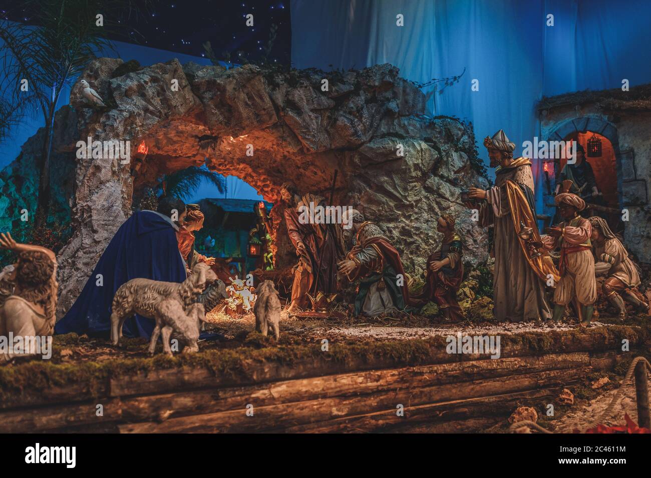 Nativity scene christmas lights decoration hi-res stock photography and ...