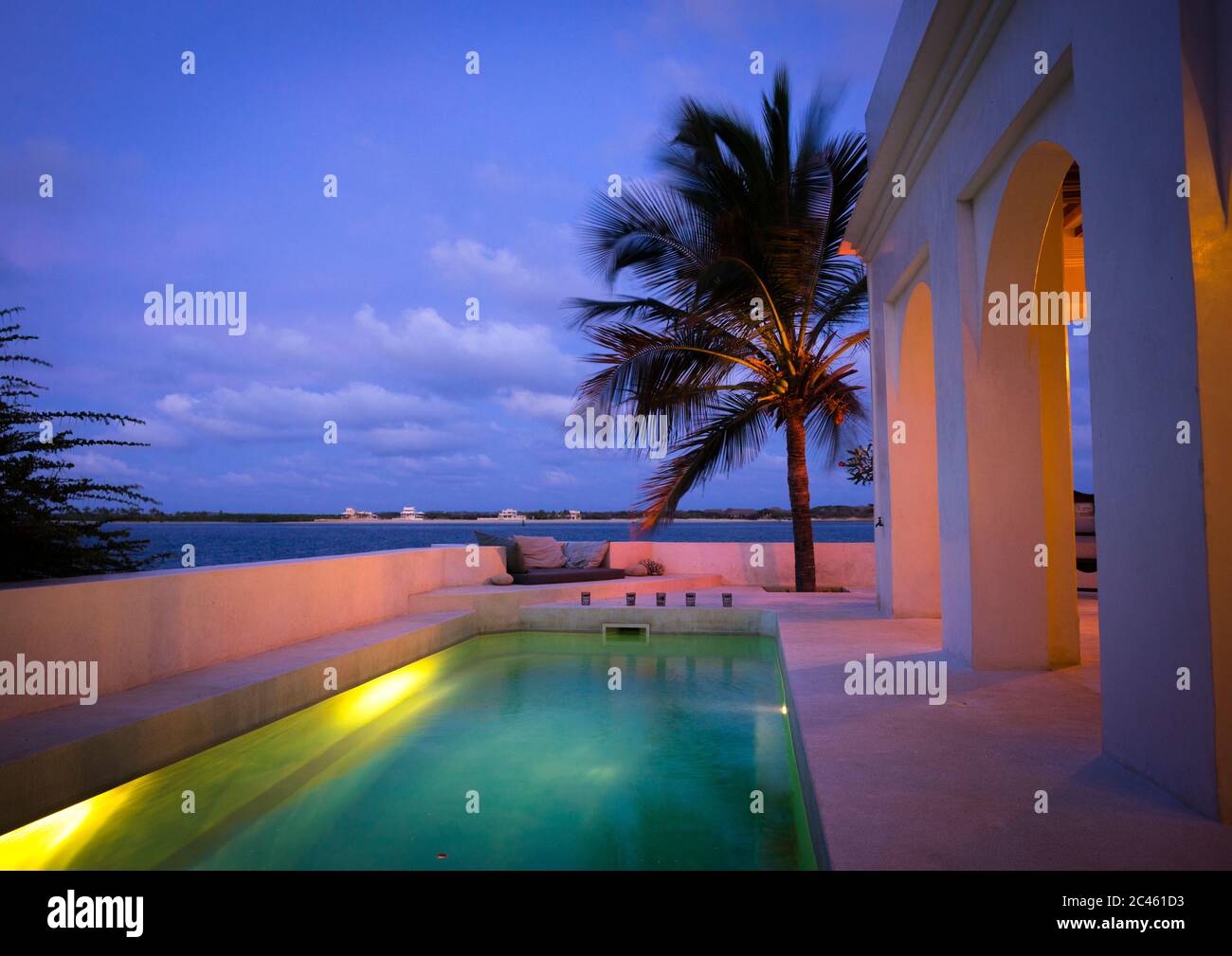 Forodhani house pool at sunset, Lamu county, Shela, Kenya Stock Photo ...