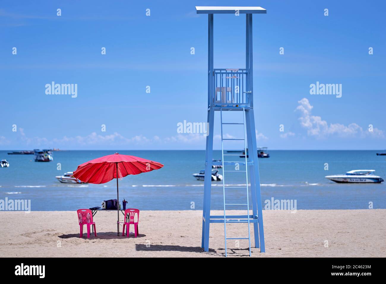 Lifeguard tower and observation platform newly erected at Pattaya beach ...
