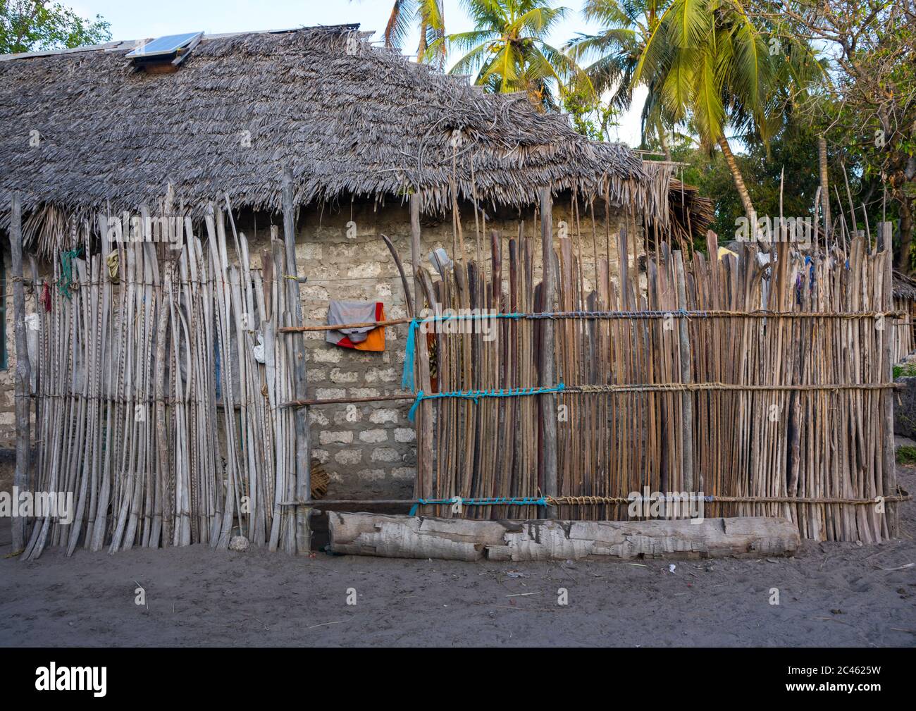 Palm trees used as a fence for a house, Lamu county, Matondoni, Kenya ...