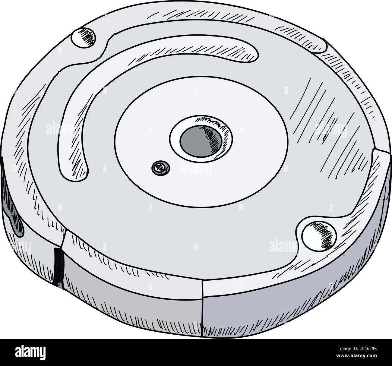 vector, on a white background, robot vacuum cleaner, sketch with lines ...