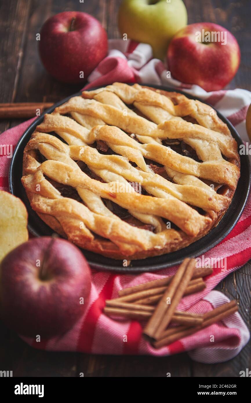 Traditional american apple pie served with fresh fruits Stock Photo - Alamy