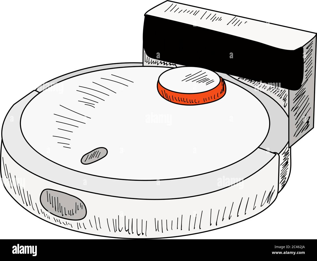 vector, on a white background, robot vacuum cleaner, sketch with lines ...