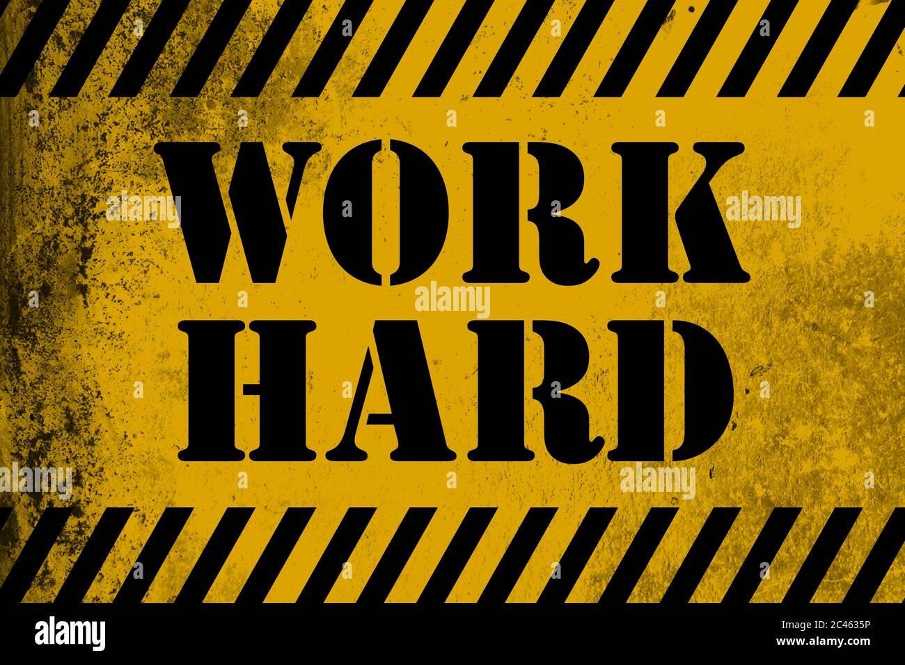 Work Hard sign yellow with stripes, 3D rendering Stock Photo - Alamy