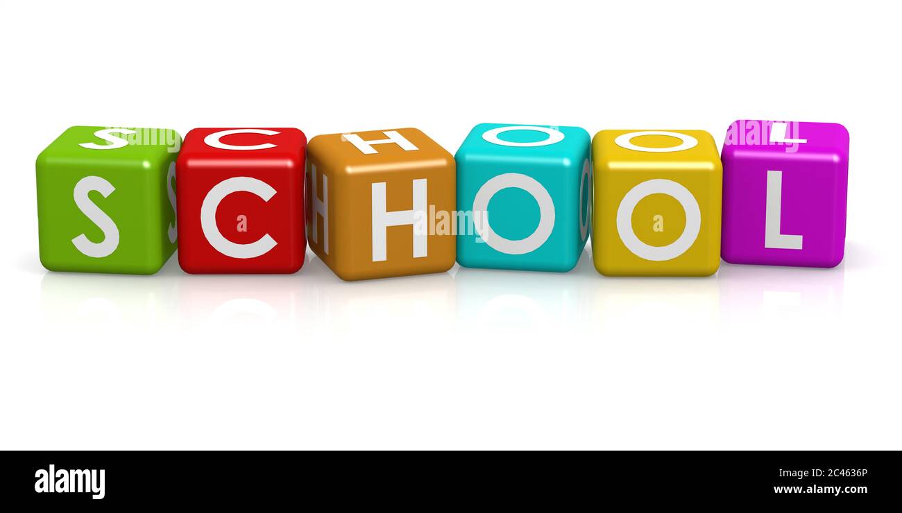 Colorful cube with school word, 3D rendering Stock Photo - Alamy
