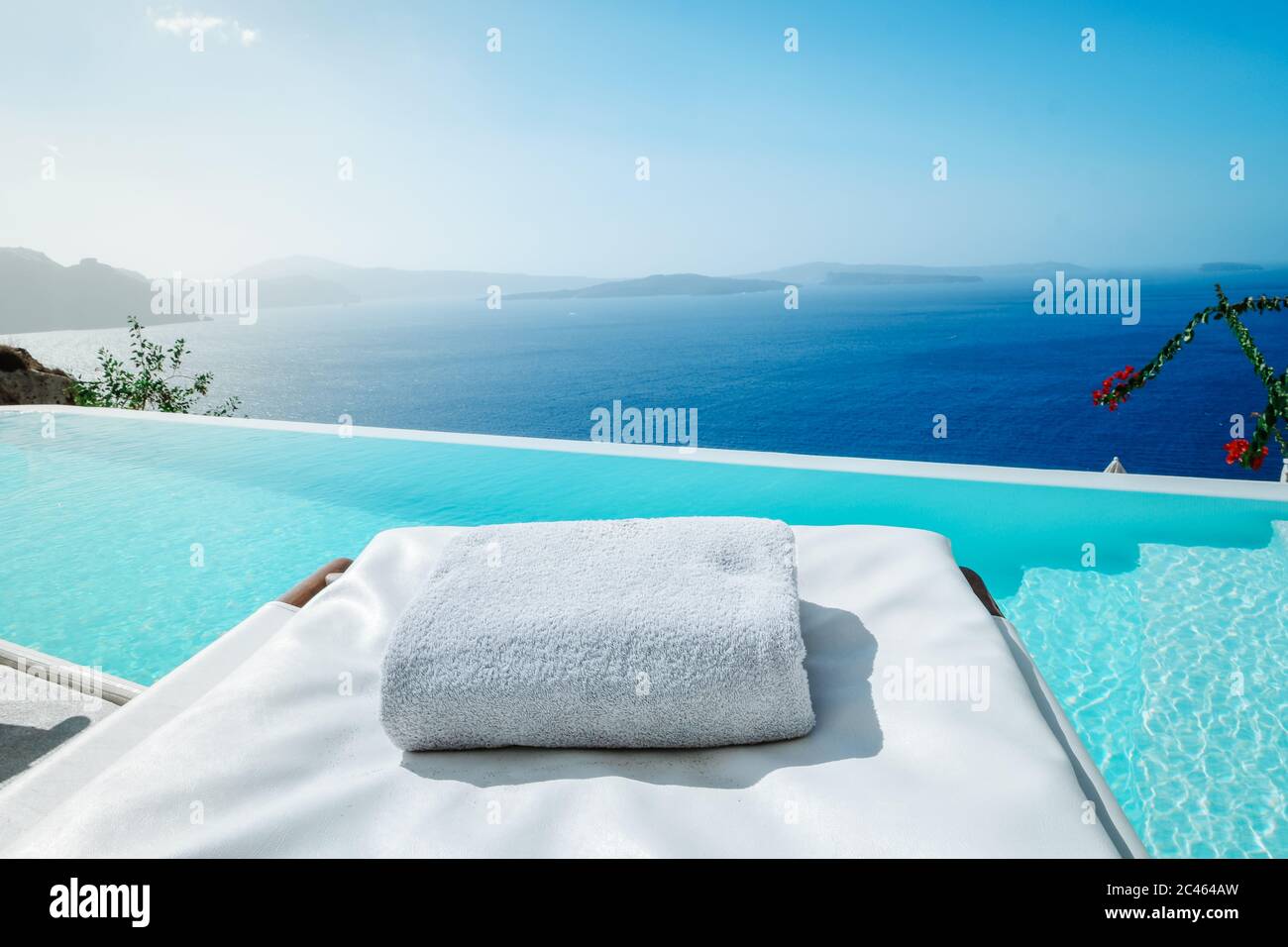 infinity pool Santorini Greece looking out over the caldera of the ...