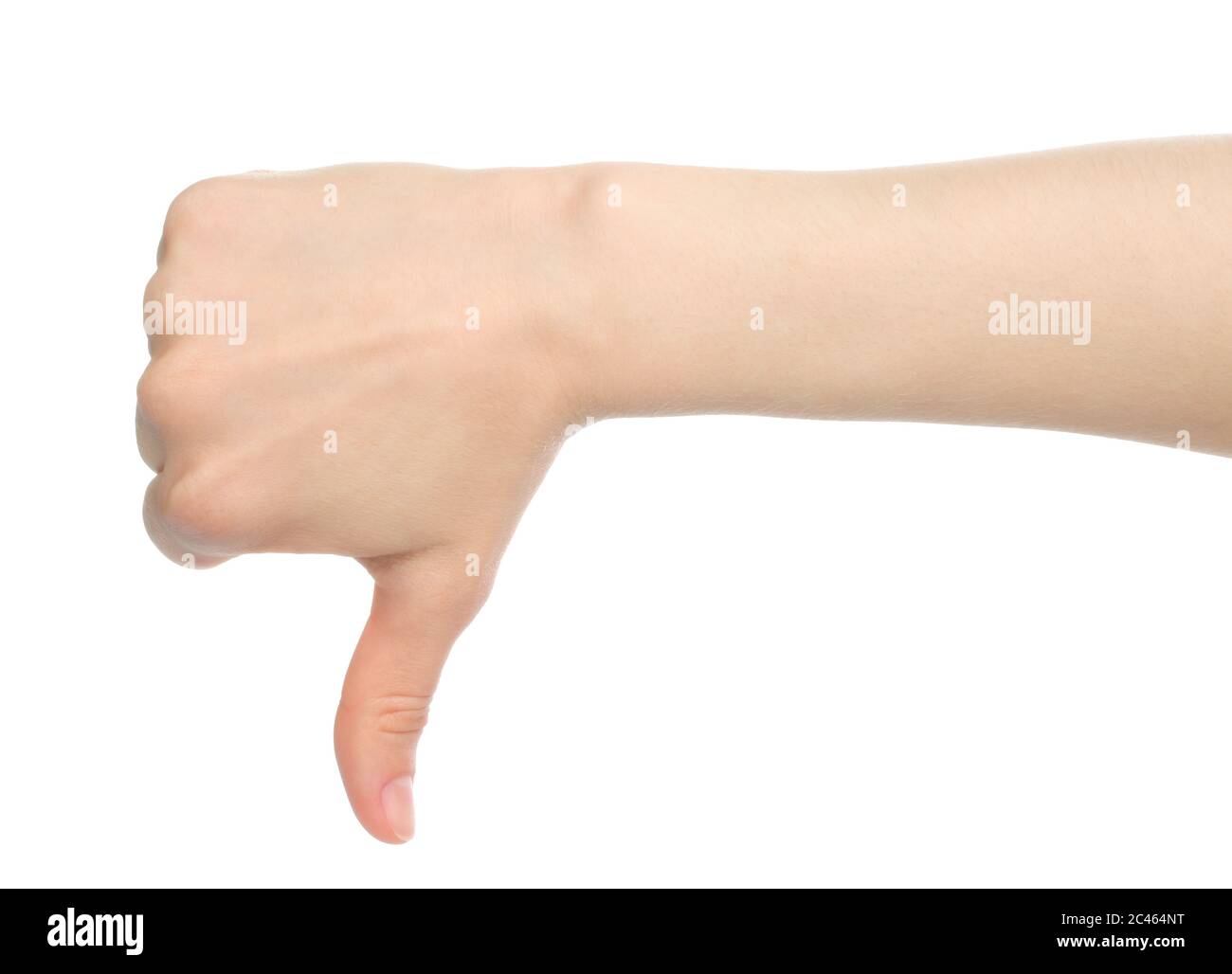 Woman hand, dislike on white background close-up Stock Photo - Alamy
