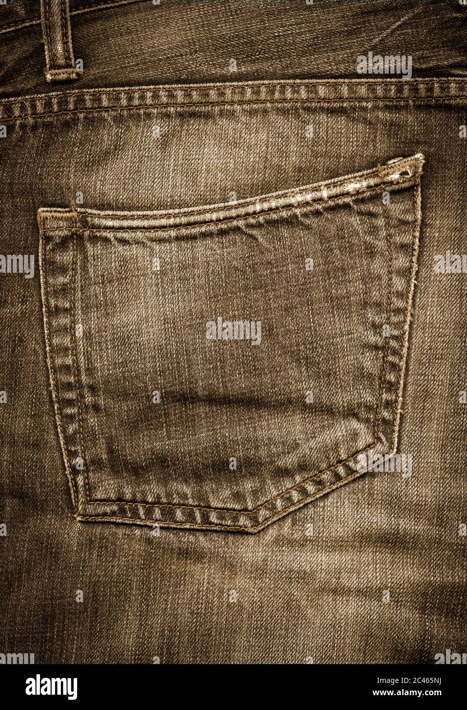 Old vintage denim pants pocket texture. Sepia background Stock Photo ...