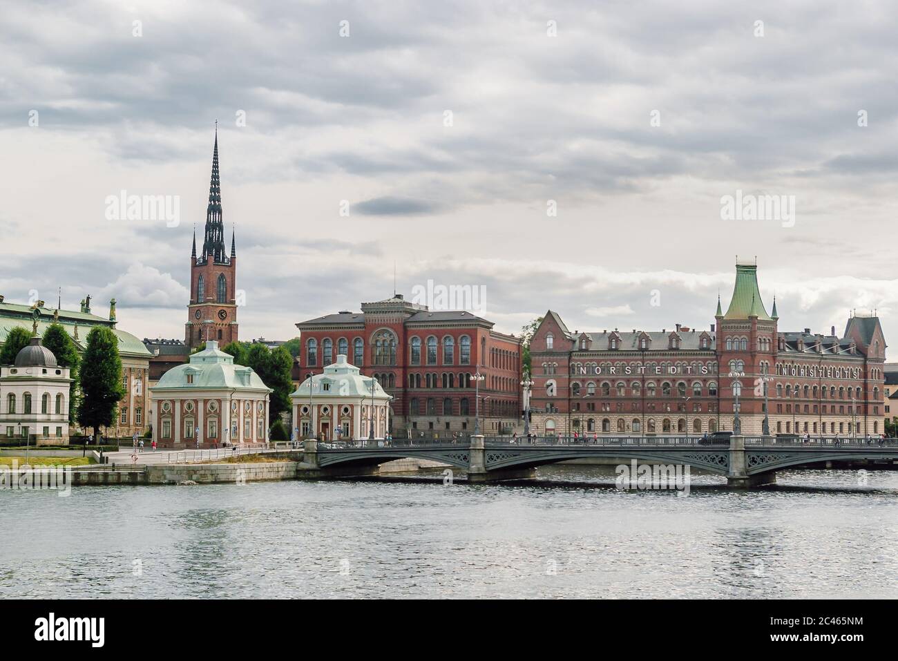 Norstedts building on Riddarholmen. The Vasabron Bridge passes in front ...