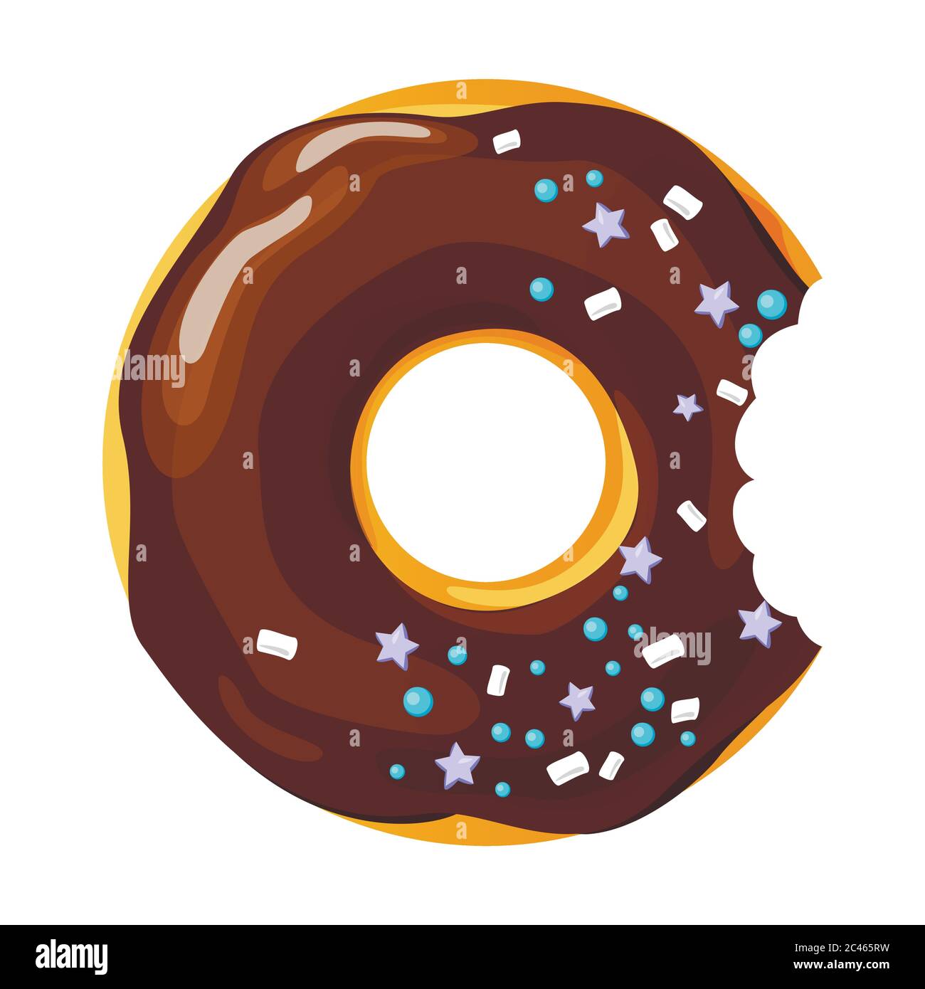 Colorful bitten donut on white background, flat vector illustration ...
