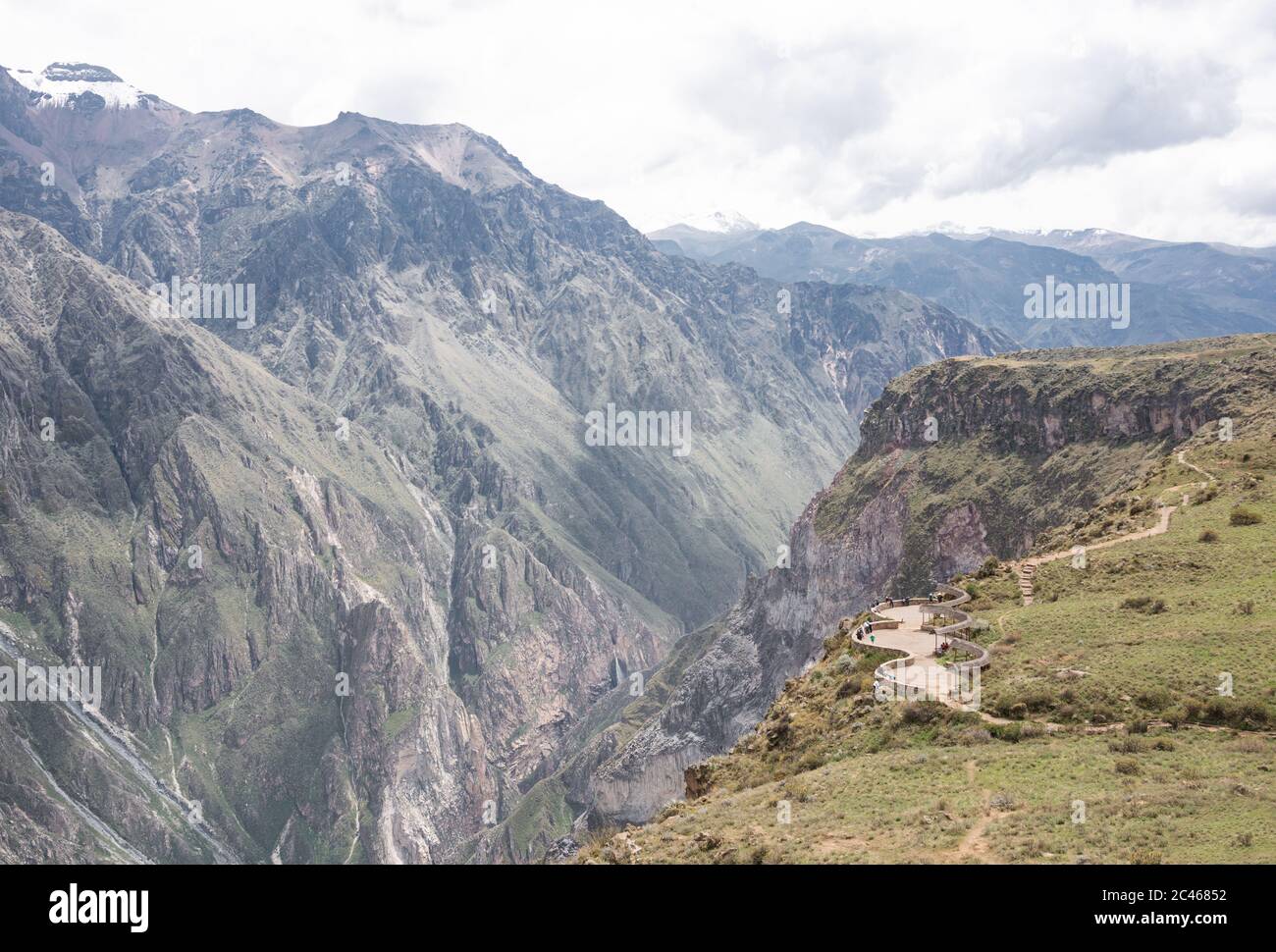Panoramic view of Colca Canyon with beautiful rocky mountains and Cruz ...