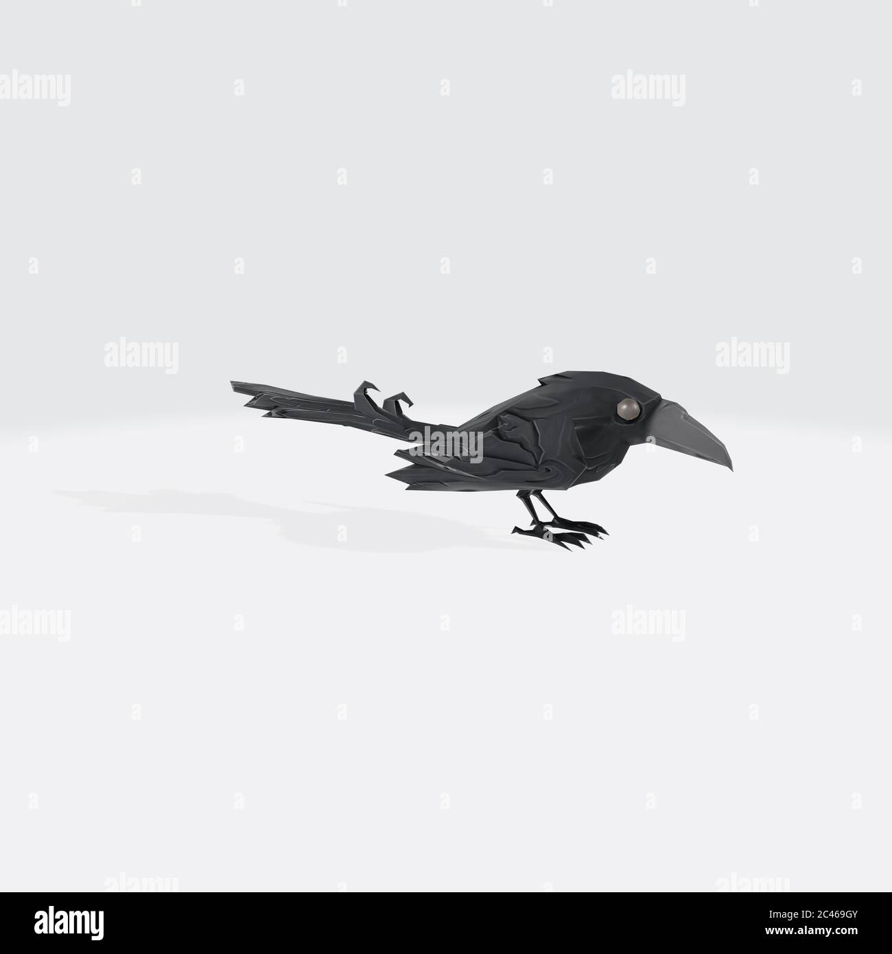 Graphic illustration of 3D rendered black raven isolated on the white ...