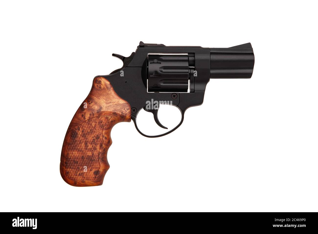 Black gun pistol revolver isolated on white background. Short-barreled ...