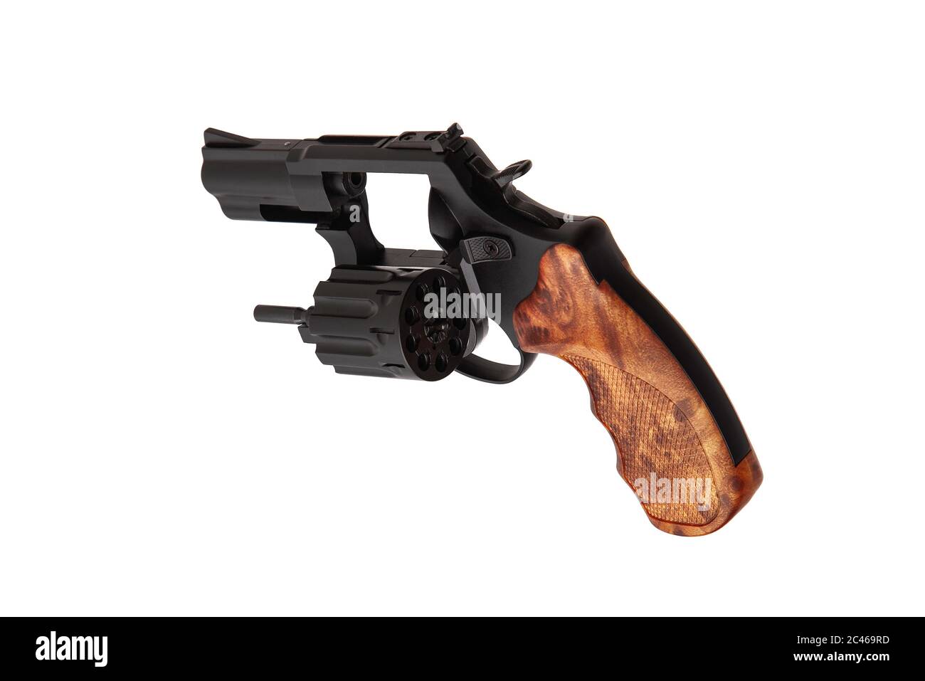 Black gun pistol revolver isolated on white background. Short-barreled ...
