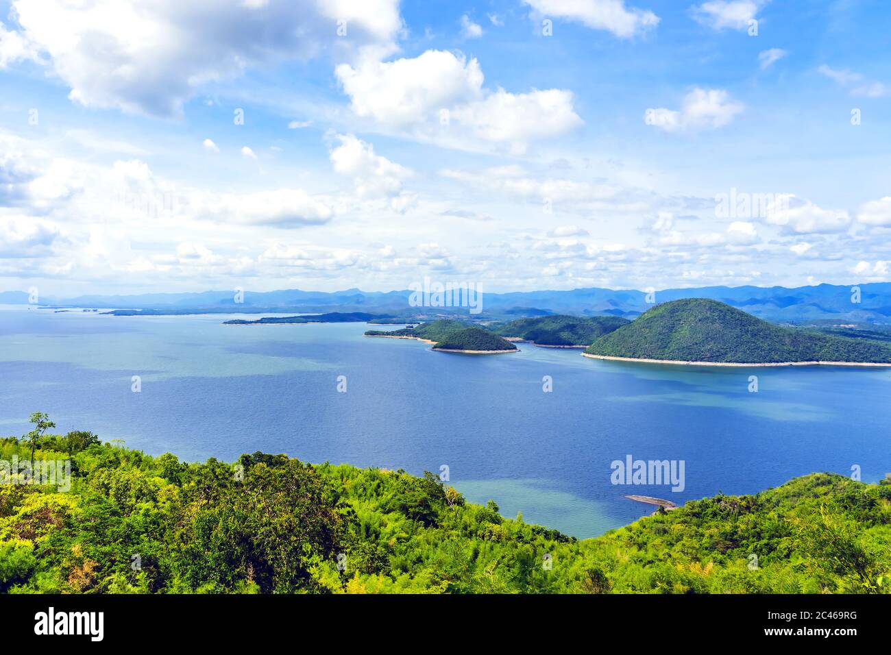Beautiful scenery views of nature with a large reservoir above the ...