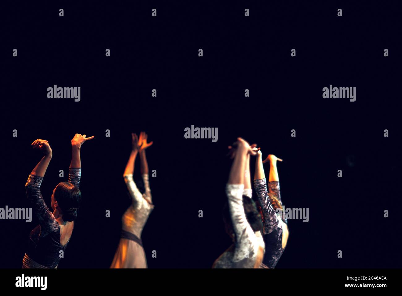 Flamenco dancers women in traditional costume. Flamenco spanish dance ...