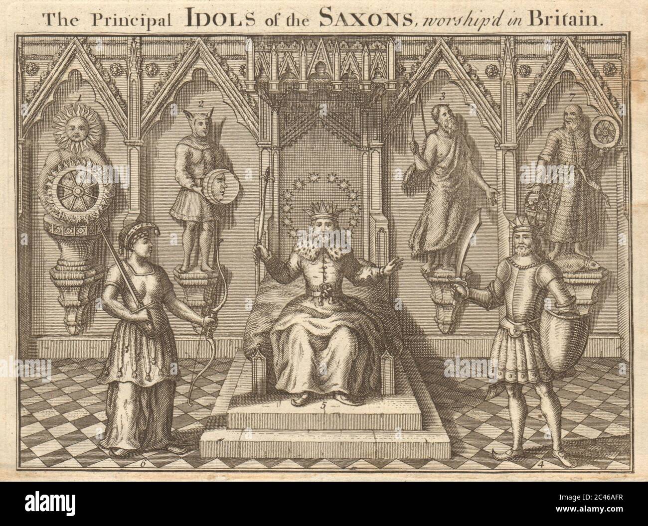 British Saxon idols. Sun Moon Tuisco Woden Thor Friga Seater Crodo ...