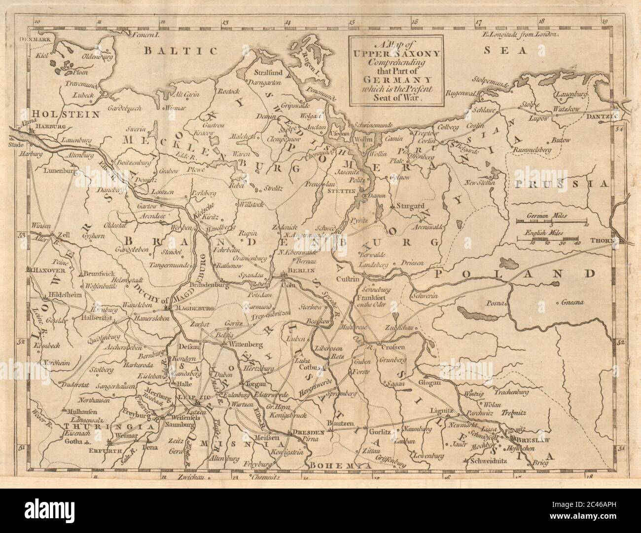 A map of Upper Saxony… Eastern Germany & Western Poland. GENTS MAG 1757 ...
