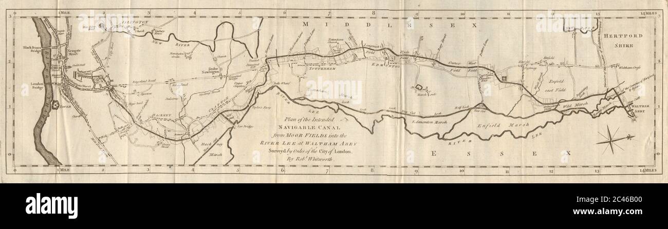 Plan of the intended navigable canal… River Lee Navigation. WHITWORTH ...