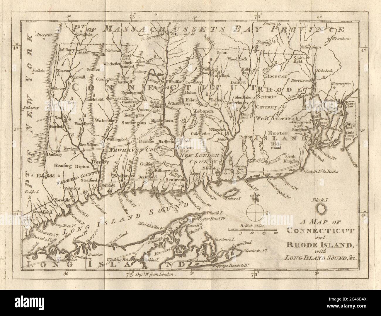 A map of Connecticut and Rhode Island with Long Island Sound. GENTS MAG ...