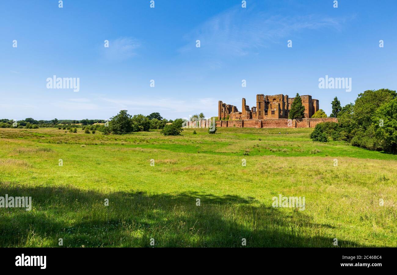 The ruins of Kenilworth Castle across the Great Mere, Warwickshire ...