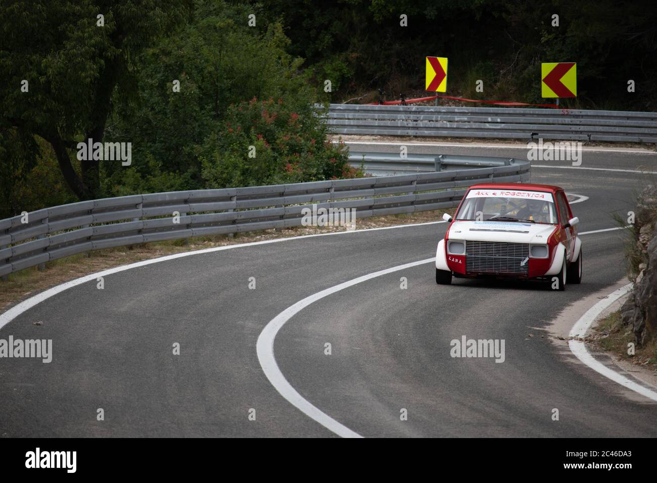 Skradin Croatia, June 2020 Simple white old Yugoslavian "Yugo" modified ...