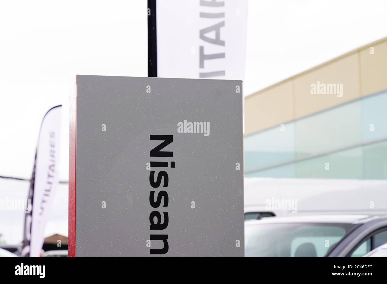 Bordeaux , Aquitaine / France - 06 14 2020 : Nissan dealership sign ...