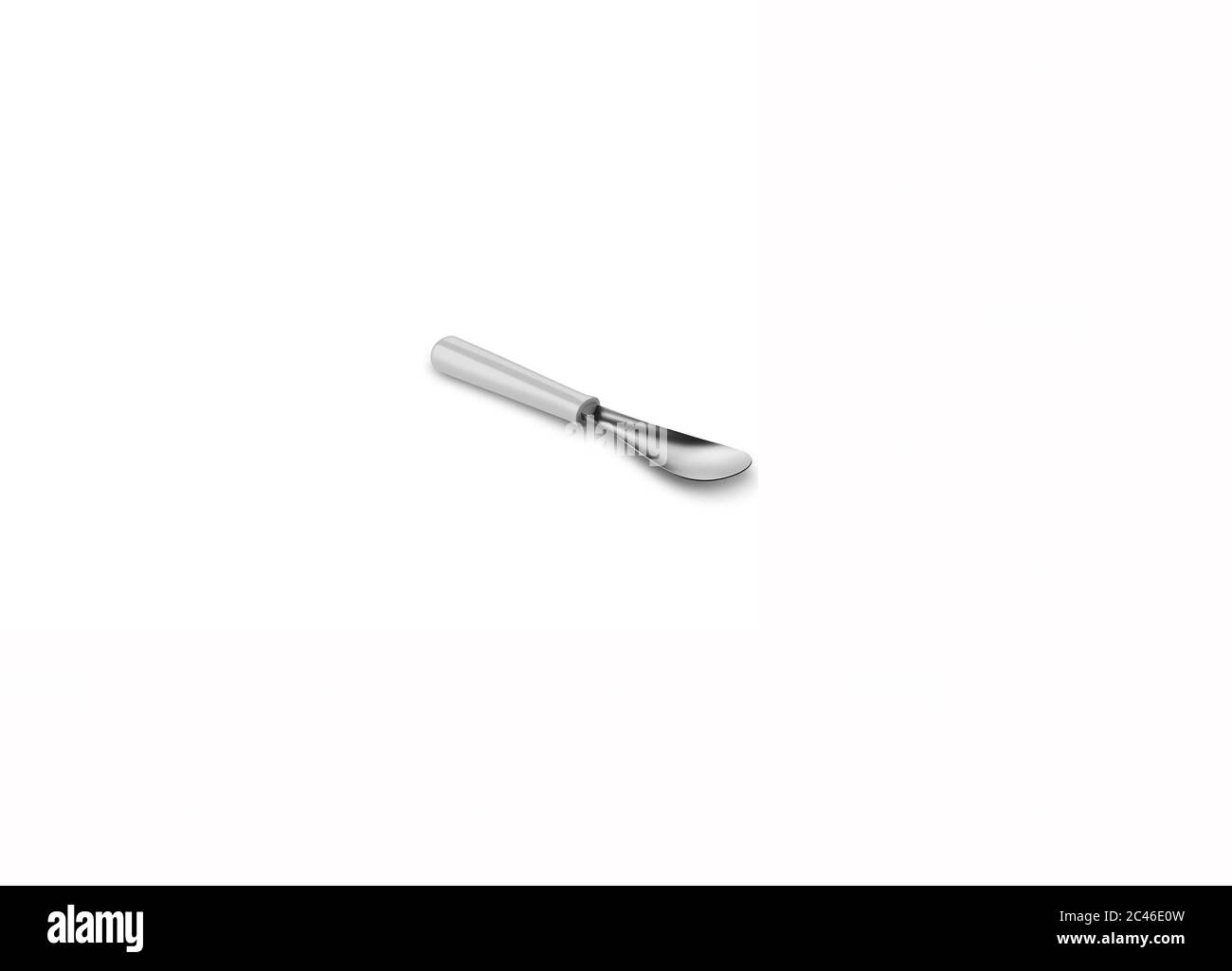 diagonally kept one silver metal cooking spatula isolated on a white ...