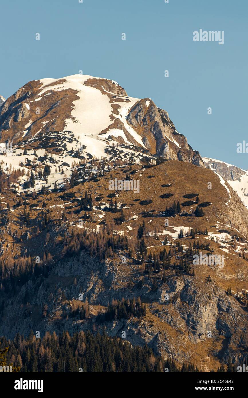Mount Ogradi covered in spring snow, Bohinj Stock Photo - Alamy