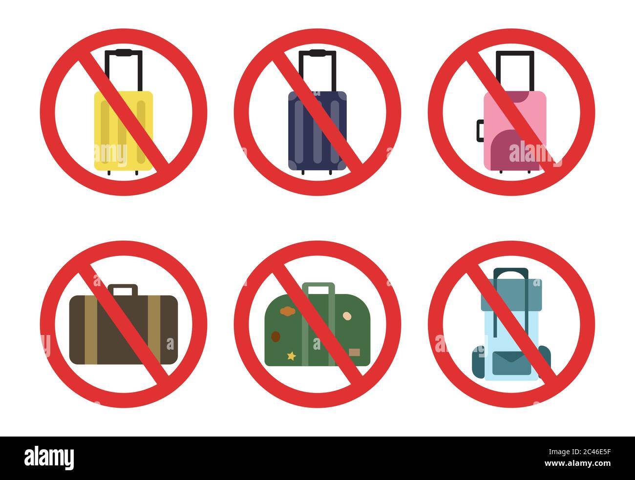 Ban on luggage set. Travel ban collection. Stop travel isolated ...
