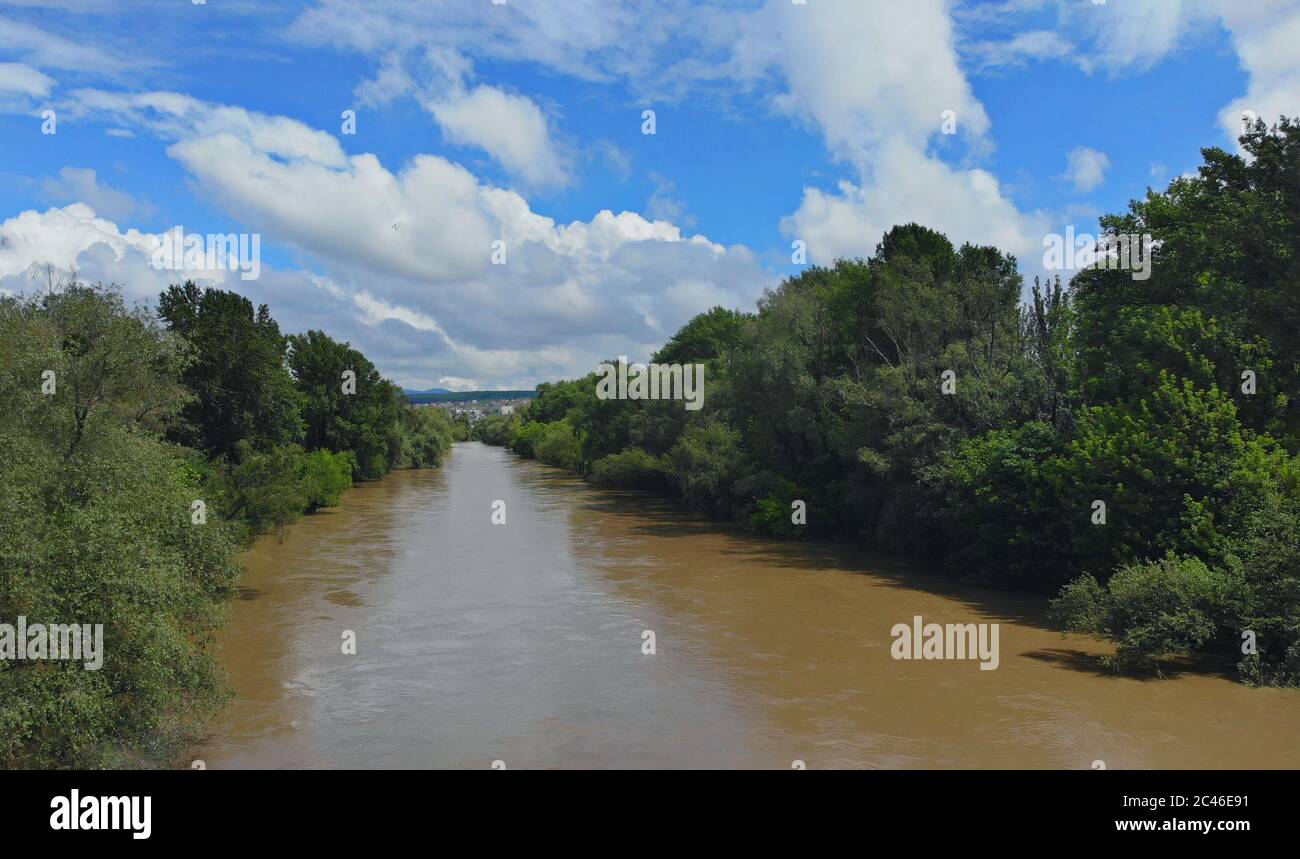 Aerial of extreme flooding on flooded farm field after heavy rain Stock ...
