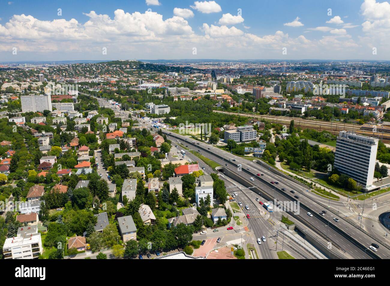 M1 - M7 Highway in Budaors, Hungary aerial view Stock Photo - Alamy