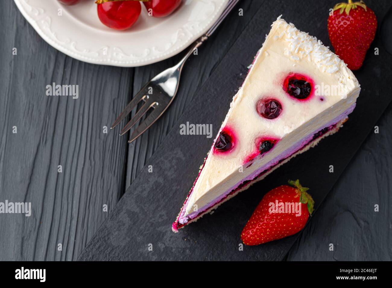 Soft berry souffle cake decorated with berries Stock Photo - Alamy