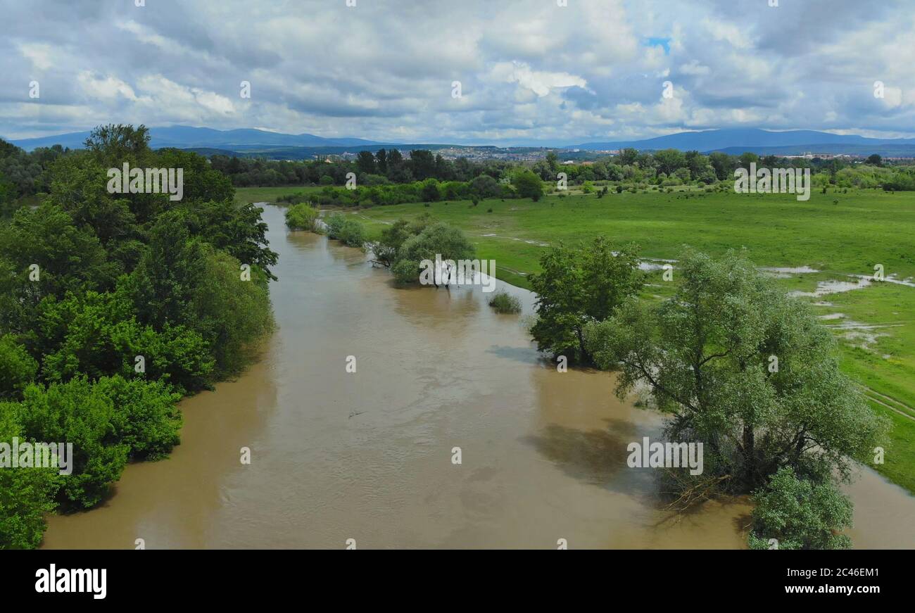 Flooded field plantation with farm after heavy rains storm Stock Photo ...