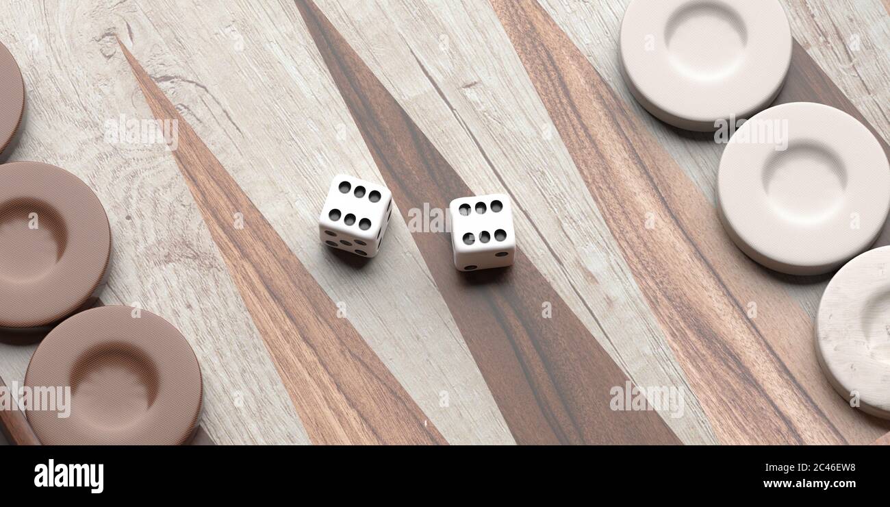 Backgammon, playing an ancient table game. Dice and chips on the ...