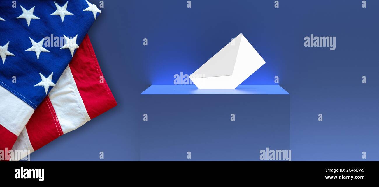 USA election concept. White envelope in ballot box slot and US of ...